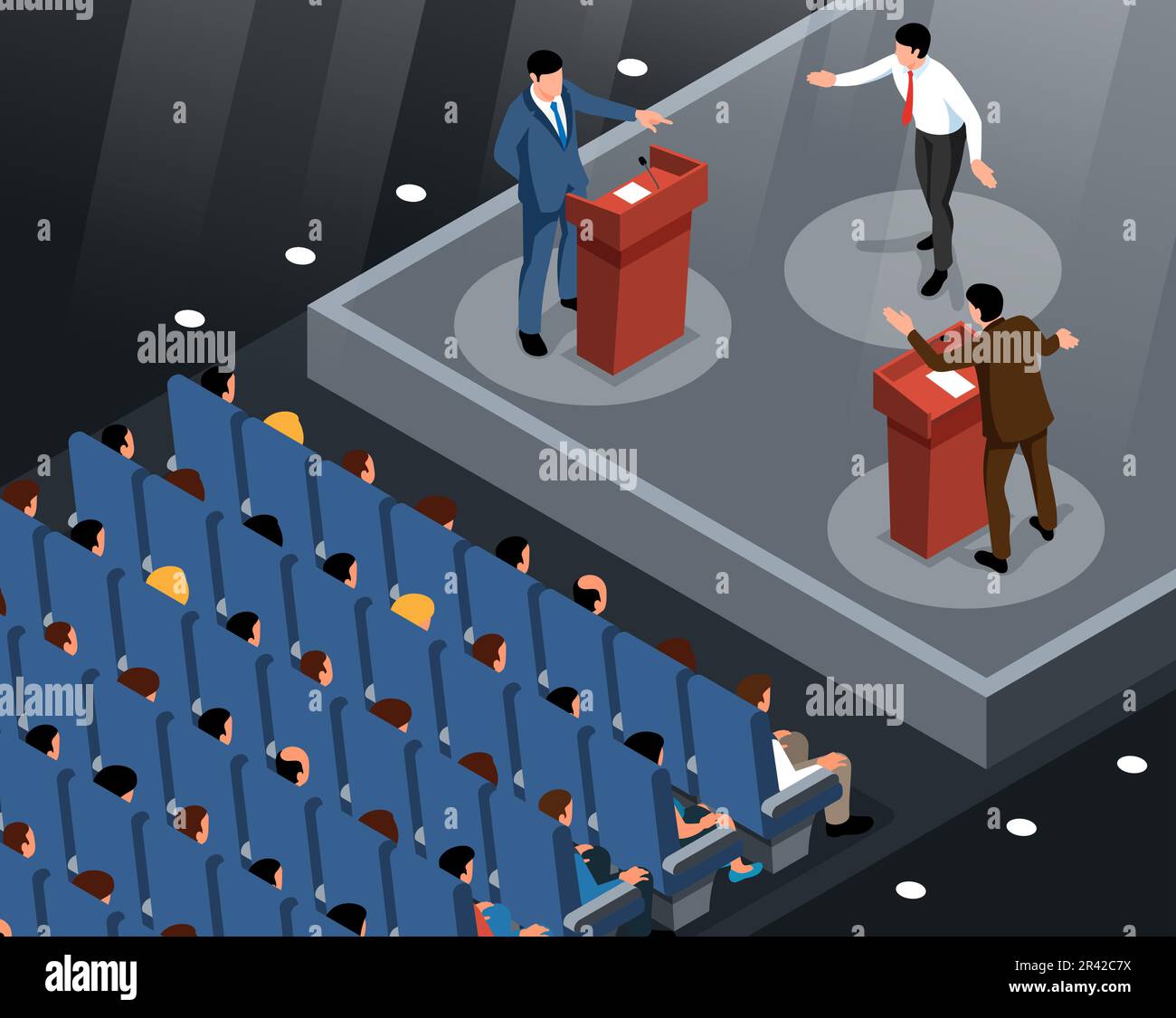 Isometric political debate concept with politicians speaking in front ...