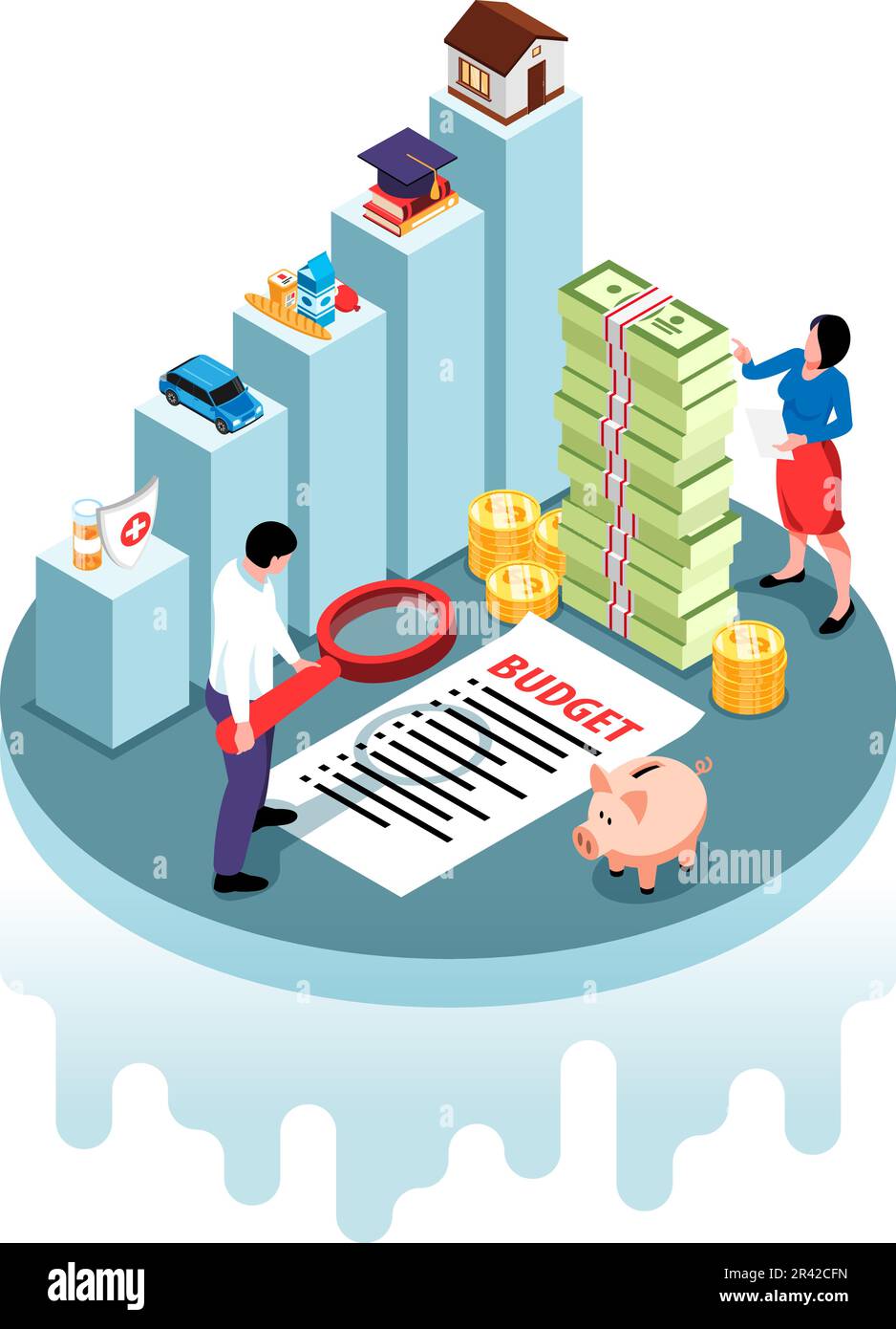 Isometric family budget composition with people counting money vector ...