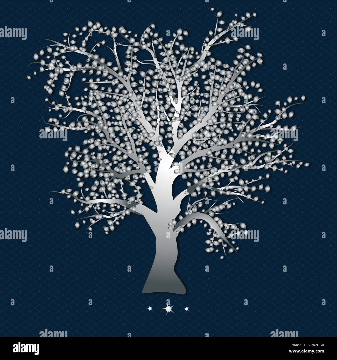 Tree in silver gradient. Tree Of Life design. Silver leaves and ...