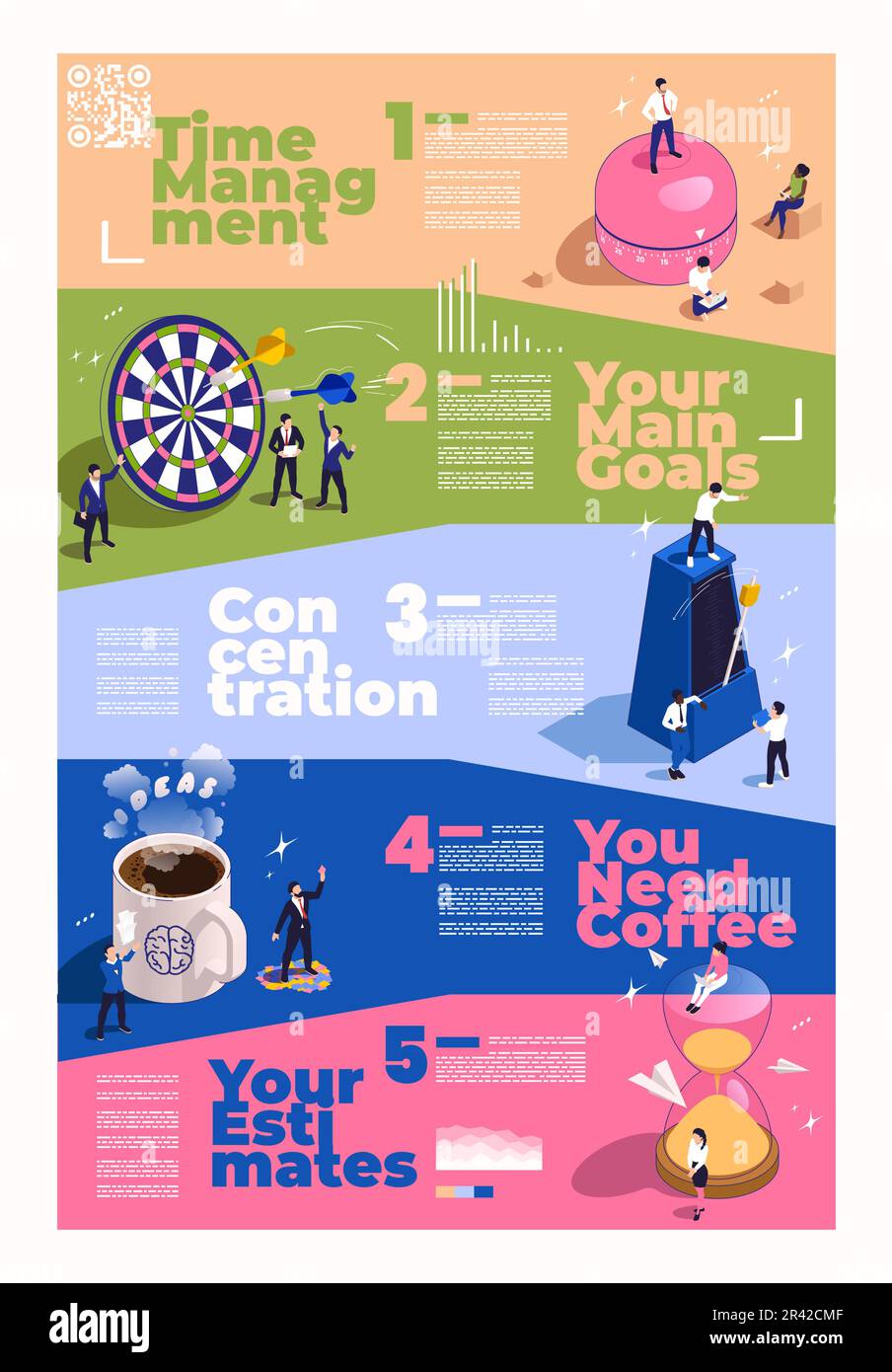 Productivity improvement boosting isometric infographics with tips for ...