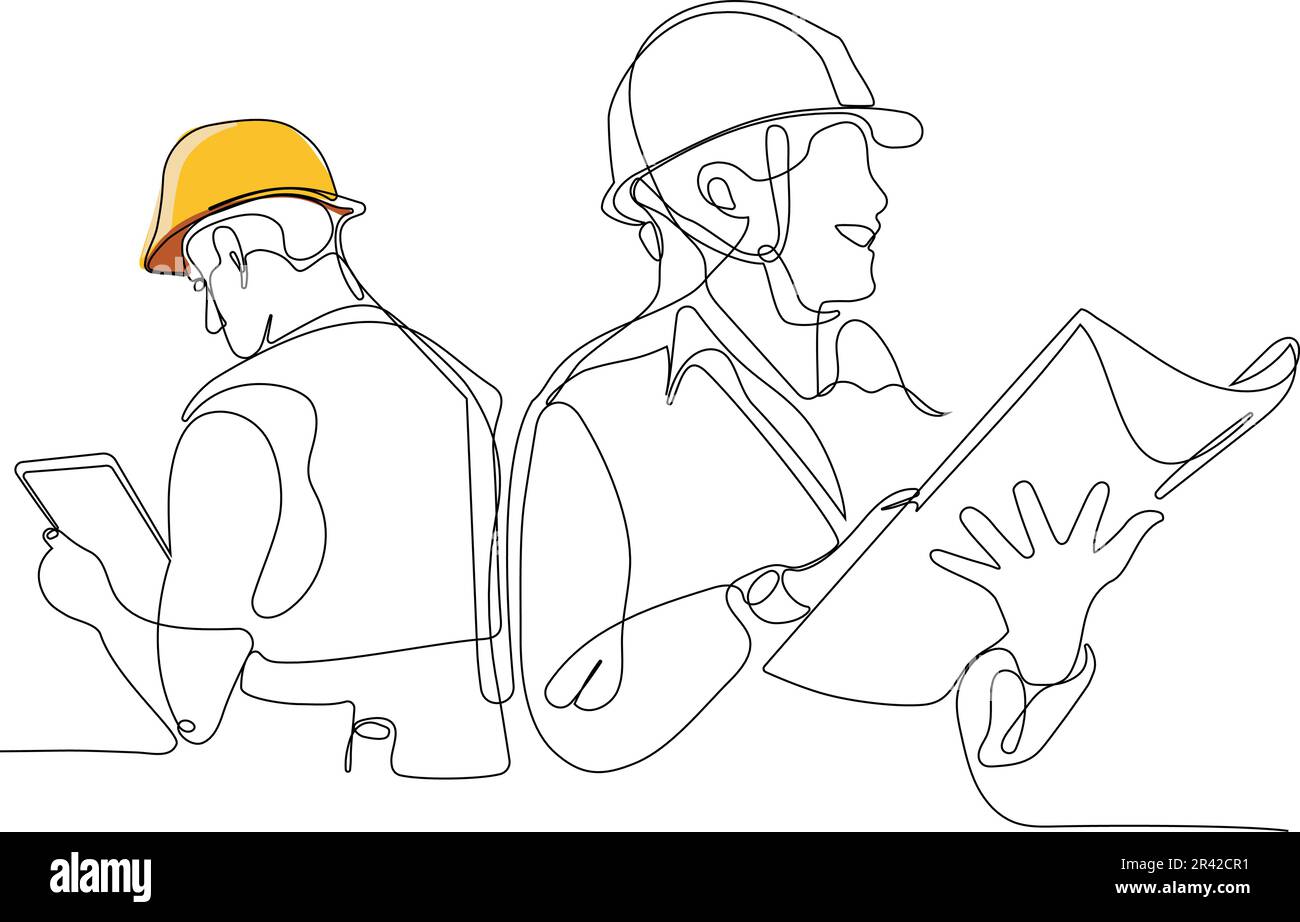 construction manager and engineer working on building site. Vector ...