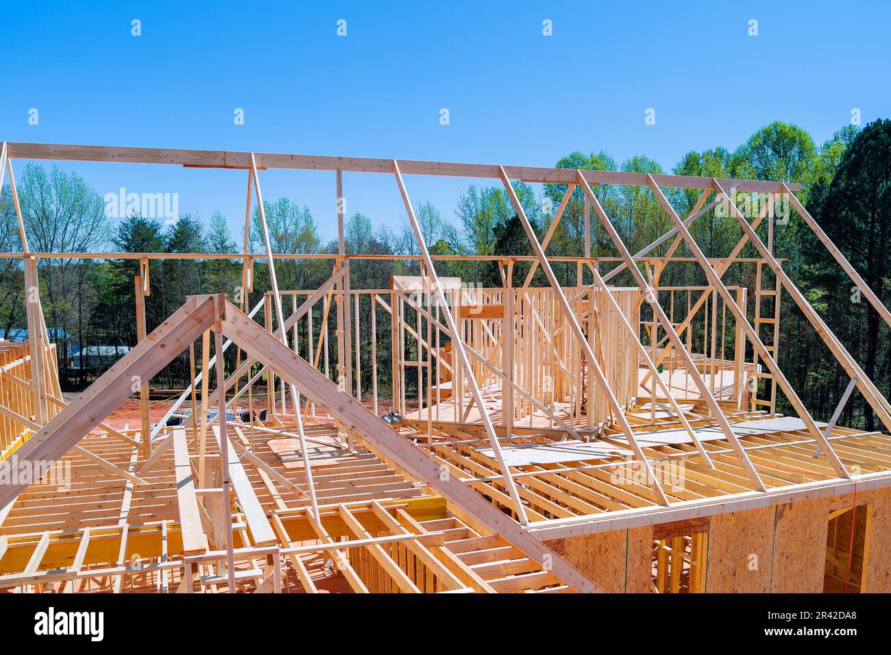 Framework framing beam stick during construction of new house Stock ...