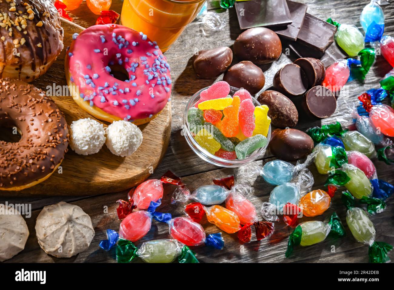 Food products rich in sugar. Junk food Stock Photo - Alamy