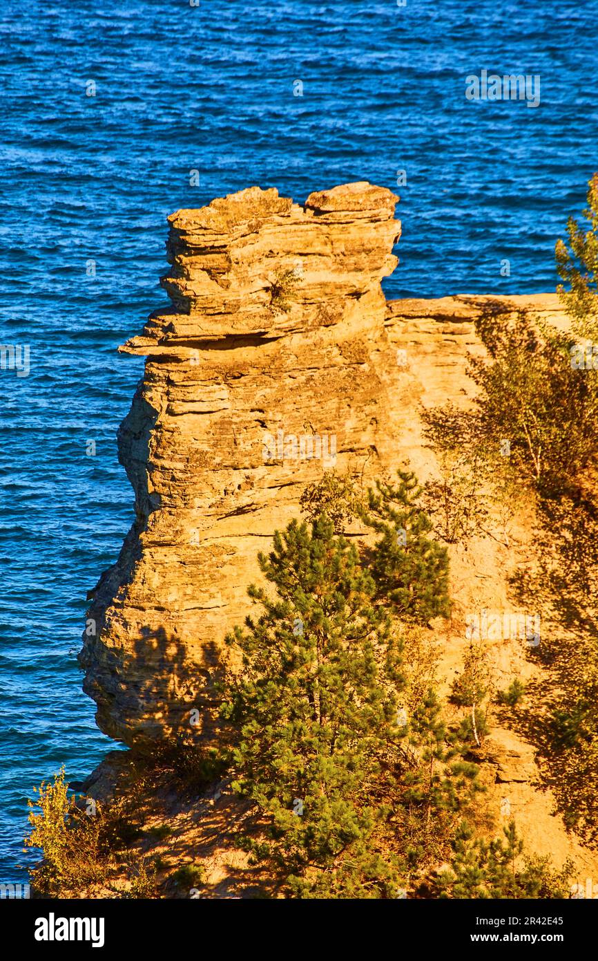 Aerial of Miners Castle pictured rocks in Michigan national park Stock ...