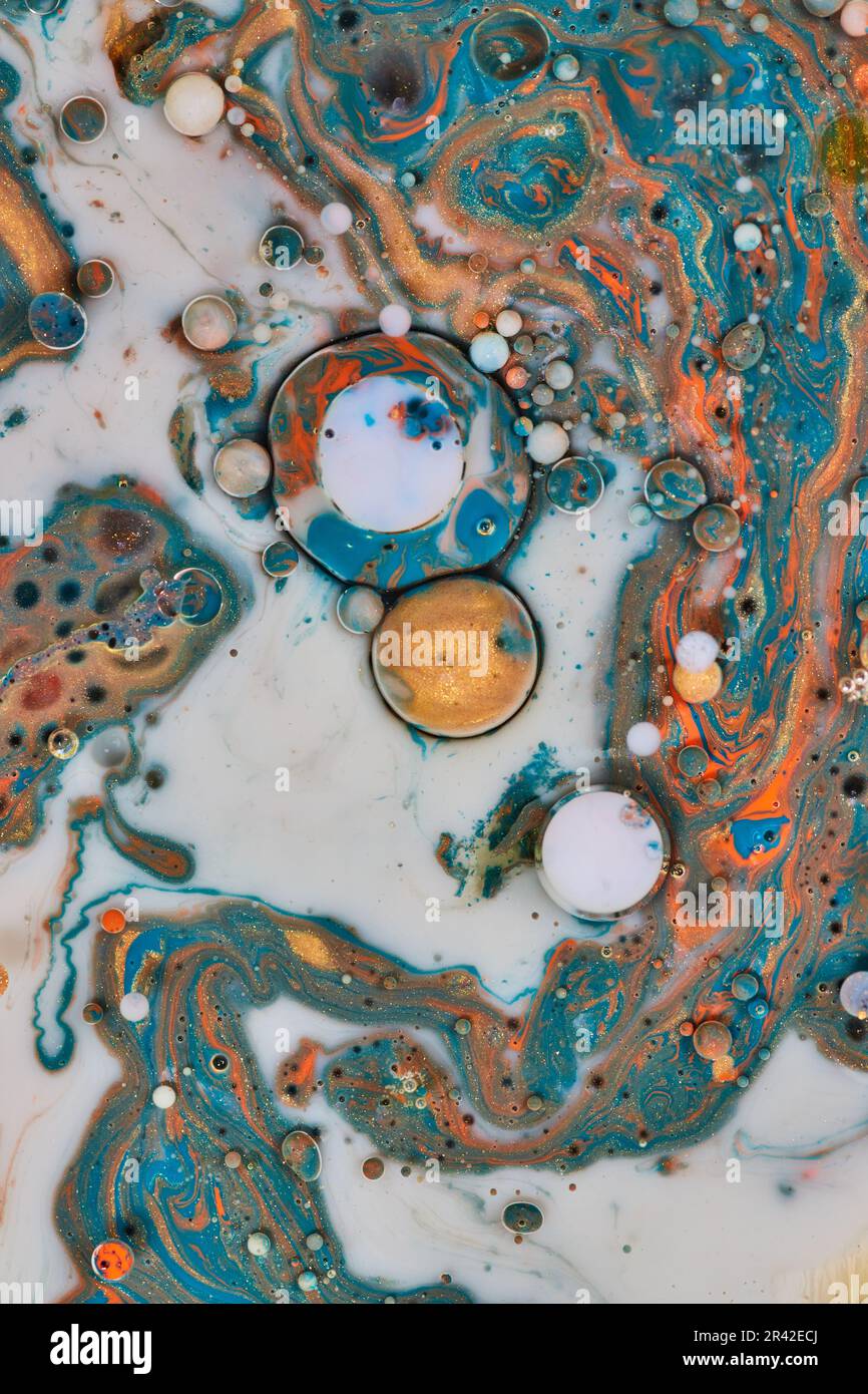 Marble like surface in abstract background asset made from oil and blue ...