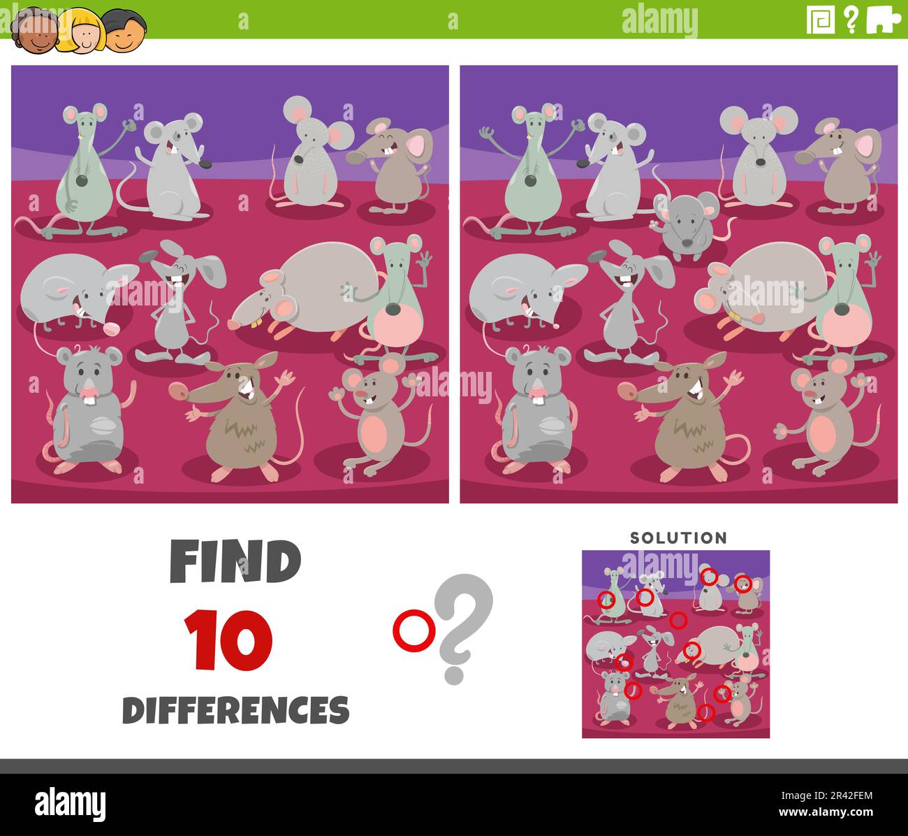 Differences game with comic mice animal characters group Stock Photo ...