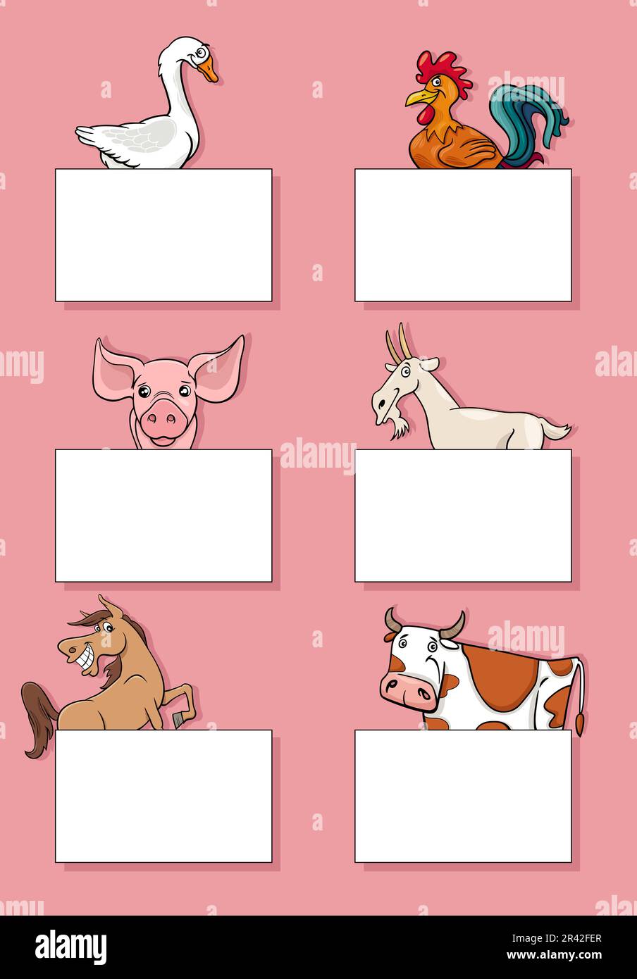 Cartoon farm animal characters with cards design set Stock Photo - Alamy