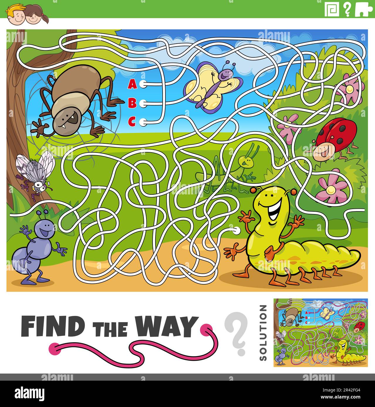 Find the way maze game with cartoon insects characters Stock Photo - Alamy