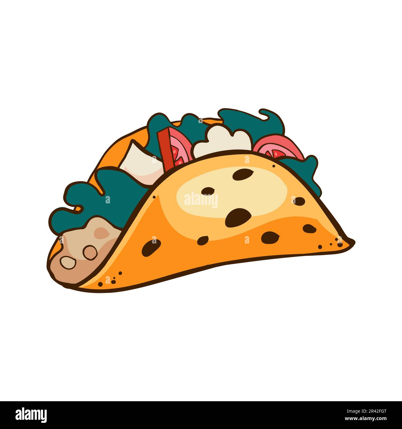 Taco with meat and vegetables icon in cartoon style on a white ...