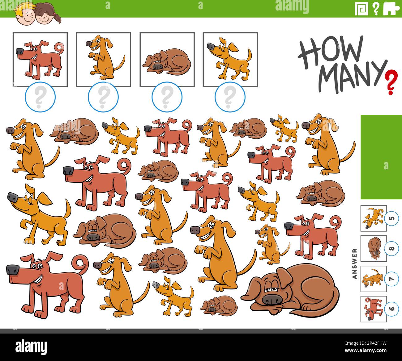 How many cartoon dogs characters counting activity Stock Photo - Alamy