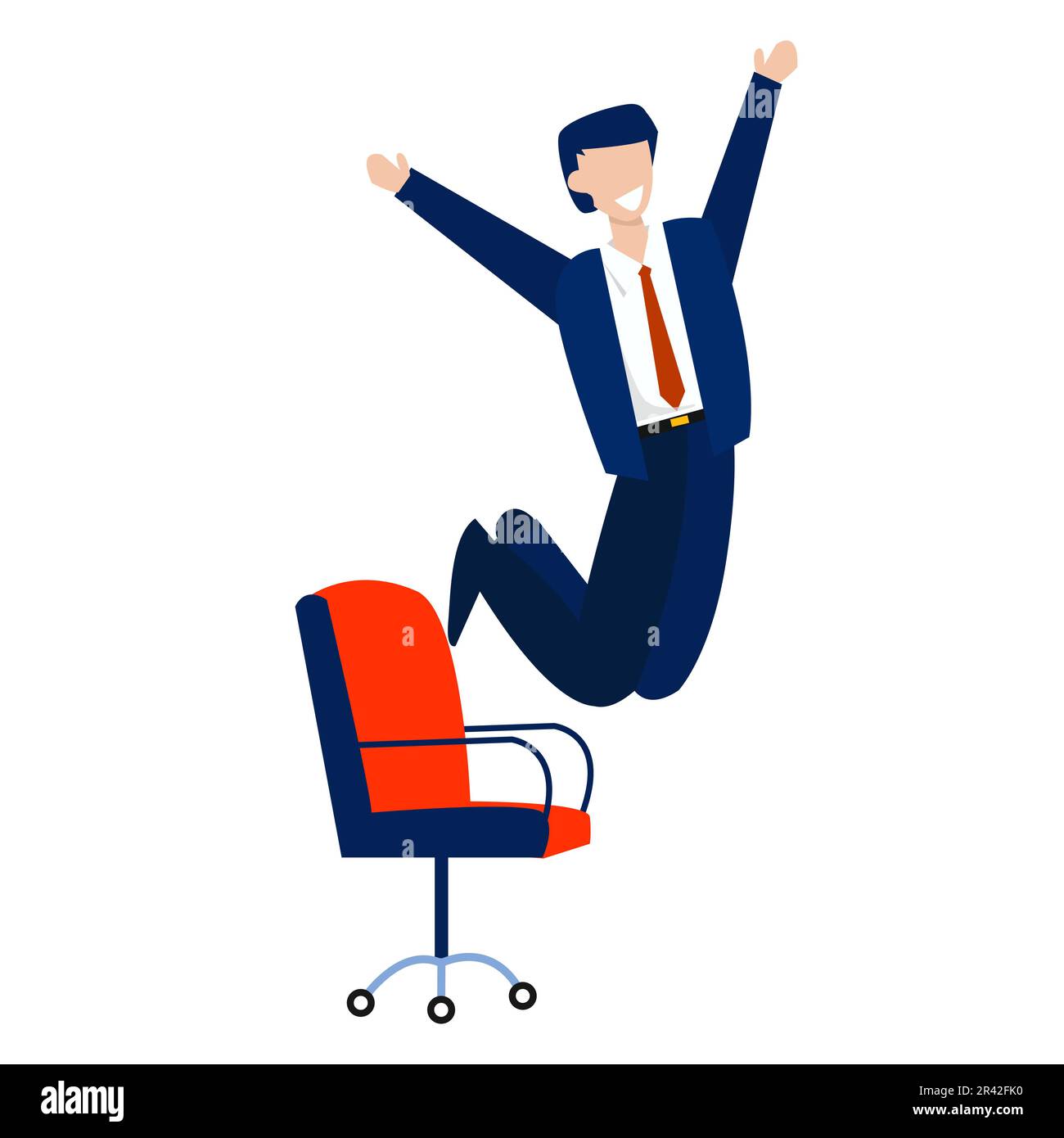 Playful businessman boss jumping from office chair. Business concept ...