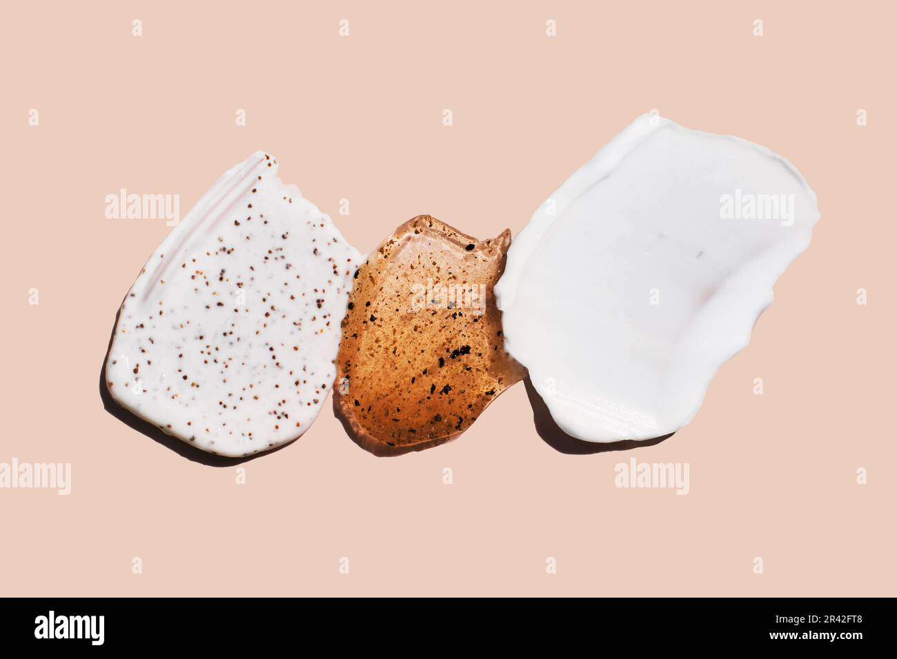 Different natural cosmetic products Swatches set with particles. Face ...