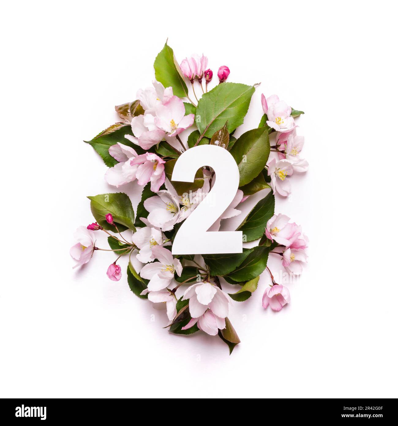 Paper number two on background of apple trees. Minimal creative Layout ...