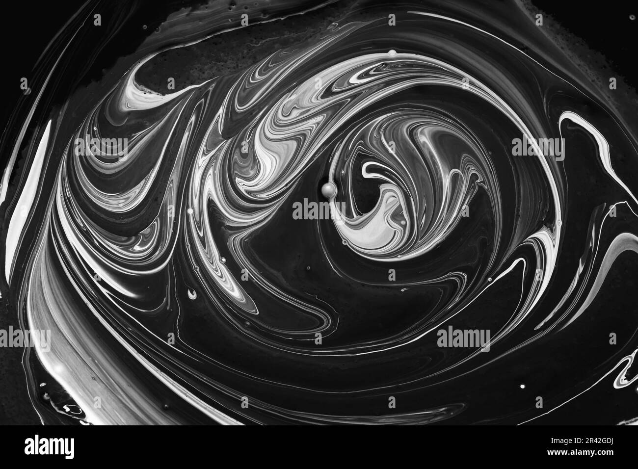 White abstract waves and swirls on black. Fluid Art. Abstract marble ...