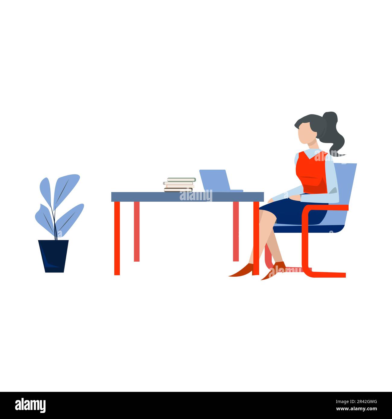 Cartoon girl sitting desk working Cut Out Stock Images & Pictures - Alamy
