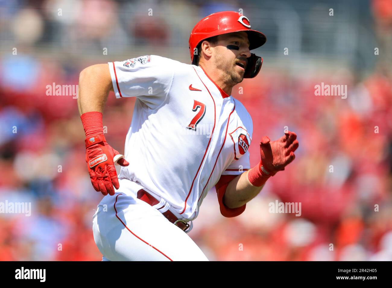 Cincinnati Reds' Tyler Stephenson runs to first base during a baseball ...