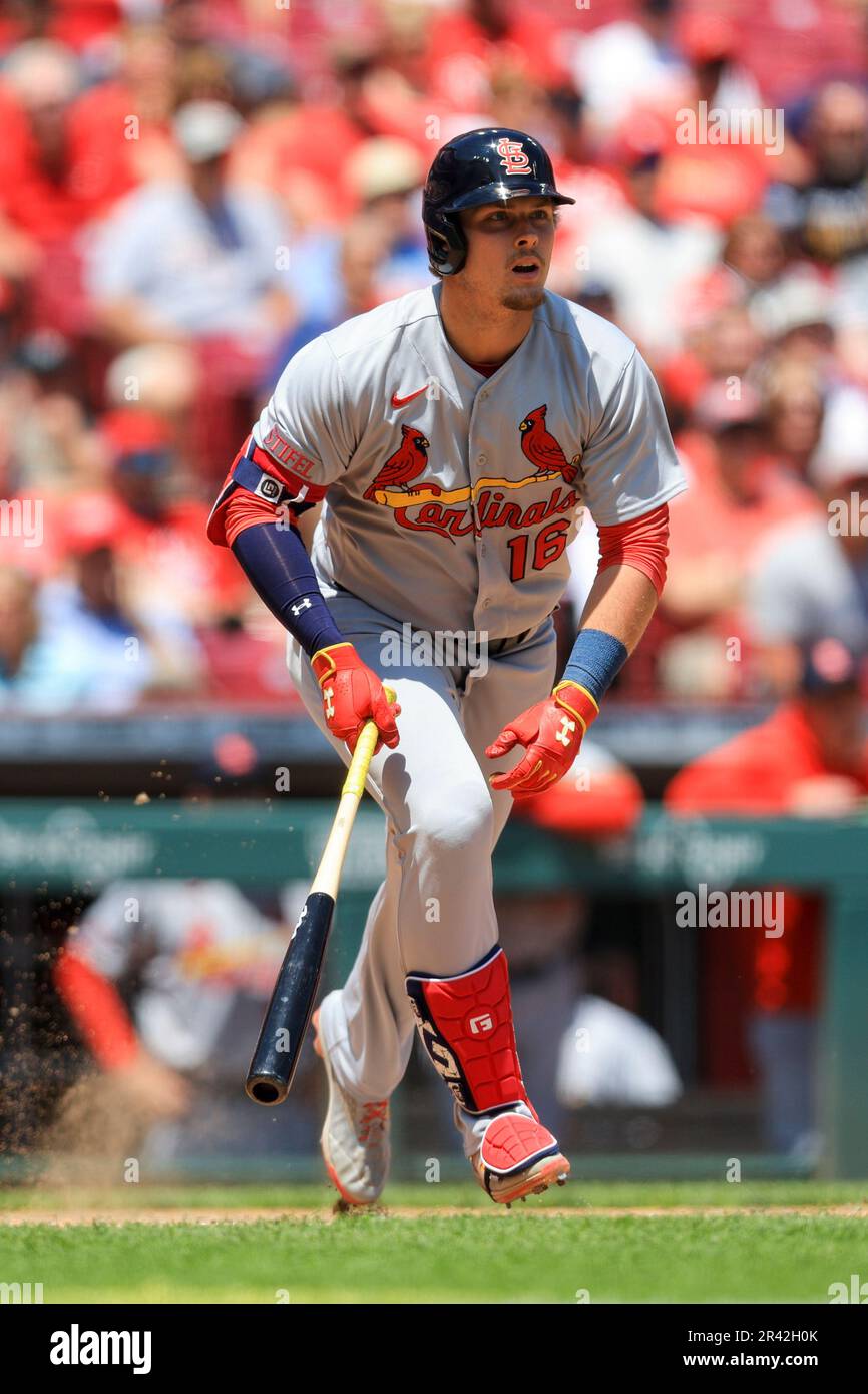 St. Louis Cardinals' Nolan Gorman hits an RBI-double during a baseball ...