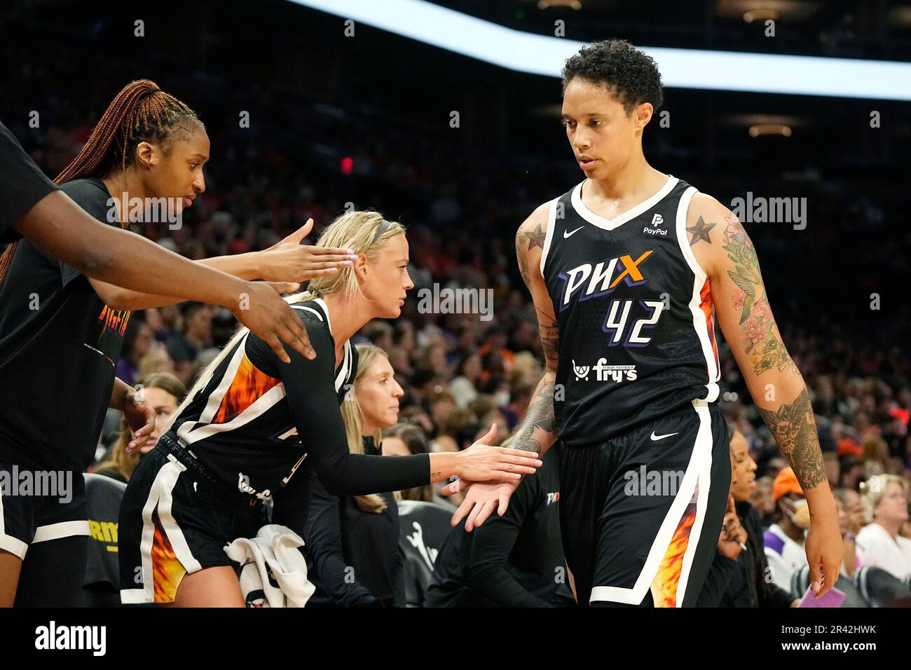 Phoenix Mercury center Brittney Griner (42) shakes hands with Mercury's ...
