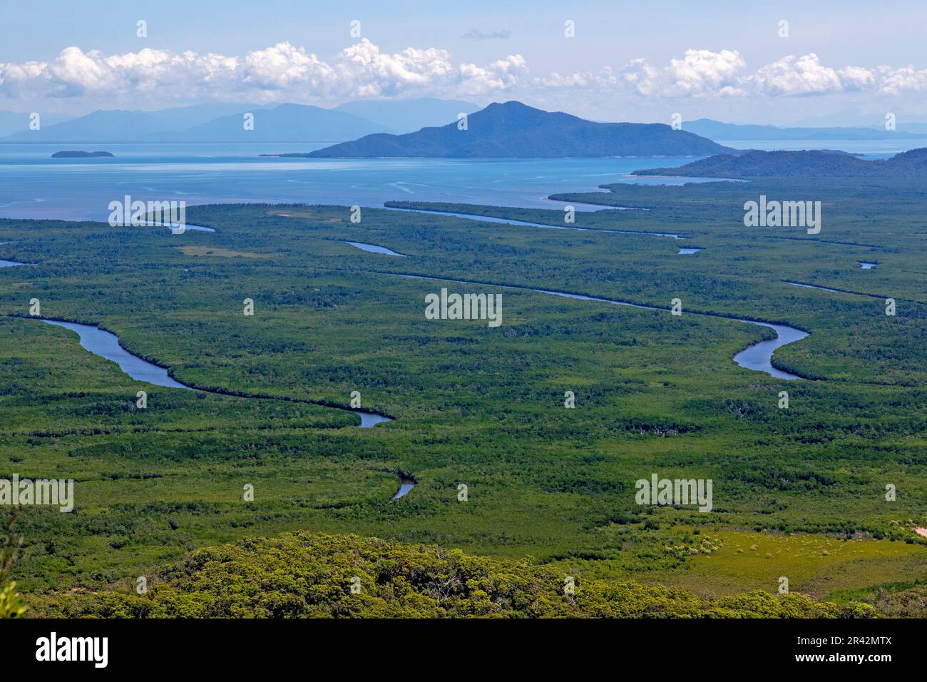 View over the mangrove-lined channels of Hinchinbrook Island from Nina ...