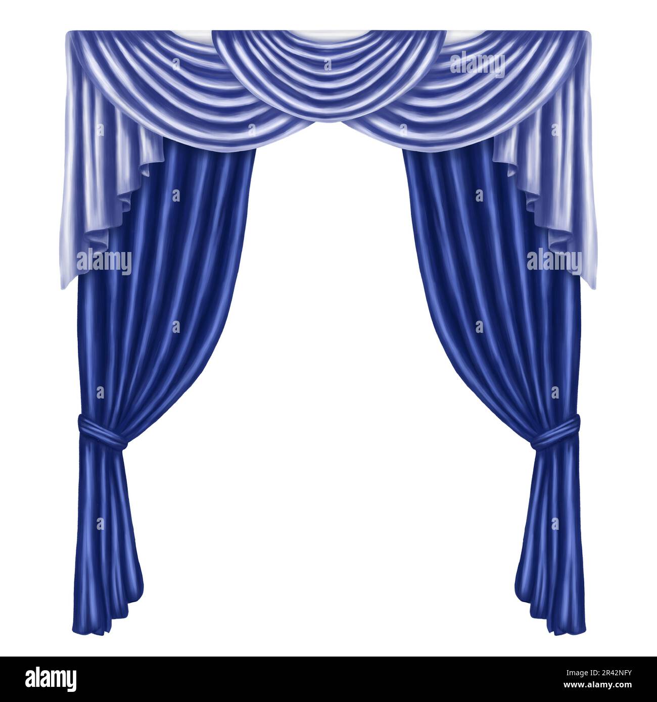 Arch of blue curtains made of satin, silk, fabric. Digital illustration ...