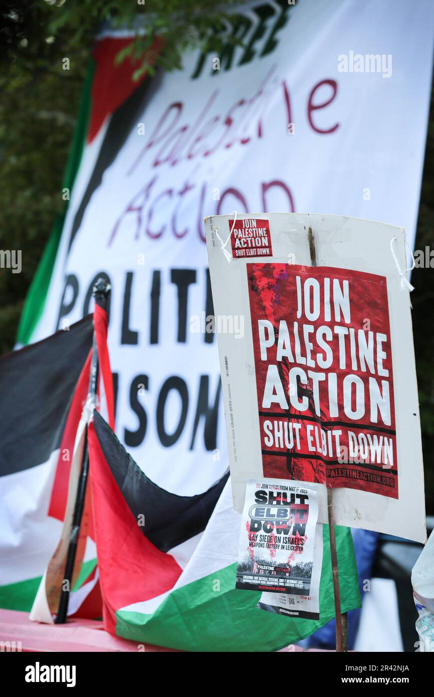 Flags, banners and placards adorn the official protest area opposite ...