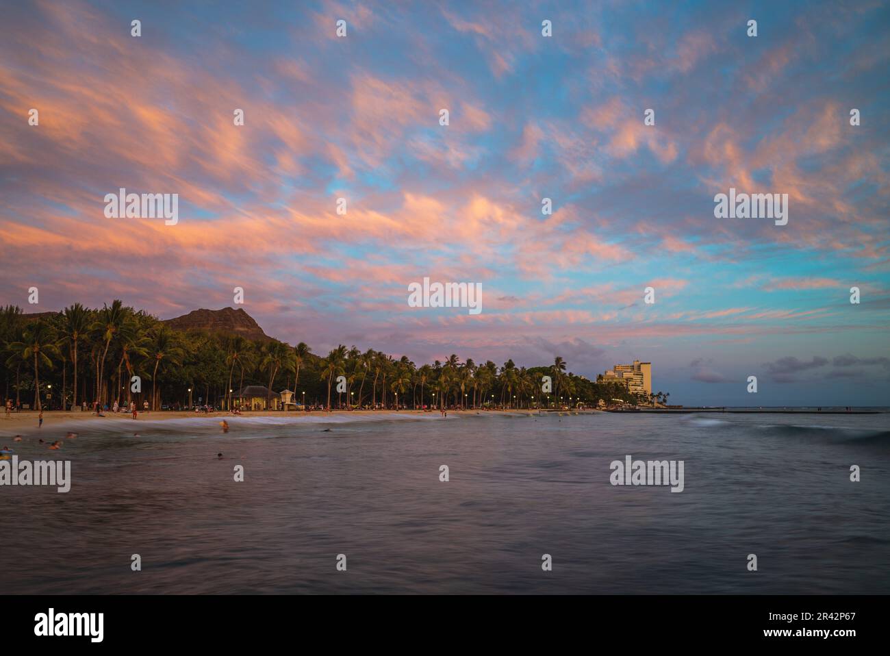 scenery of waikiki beach and diamond head mountain in Oahu island ...