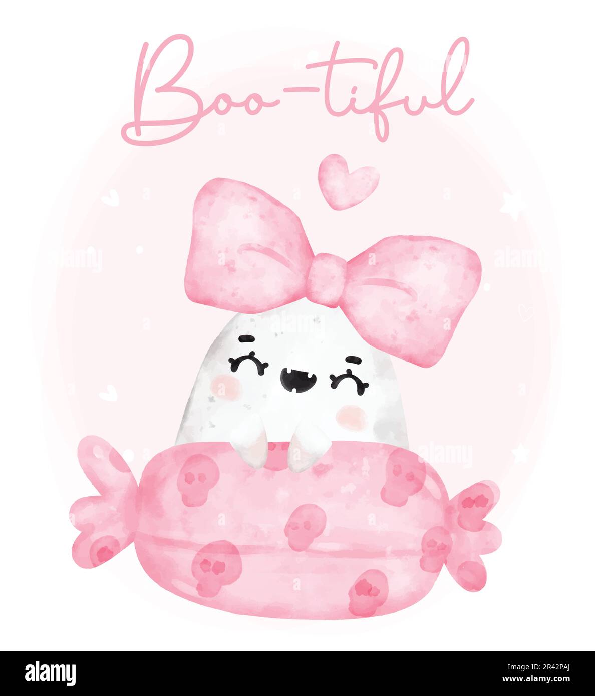 Cute kawaii pink ghost hallooween happy smile cartoon character ...