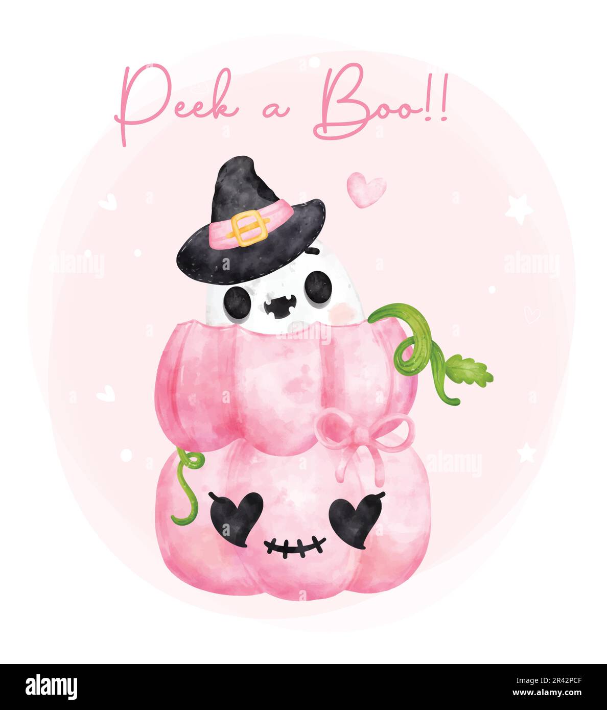 Cute kawaii pink ghost hallooween in beauty pink pumpkin, happy smile ...