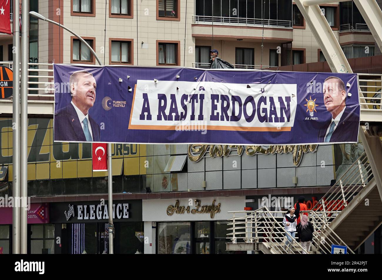 A view of a banner of presidential candidate and Justice and ...