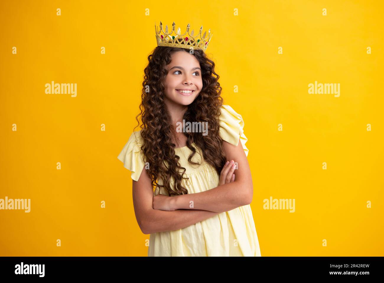 Girls party, funny kid in crown. Child queen wear diadem tiara. Cute ...