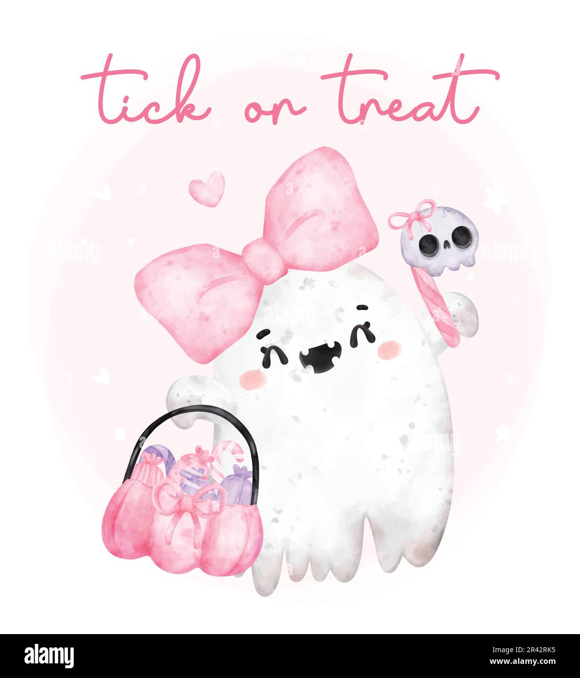 Cute kawaii pink hallooween bearuty ghost with candy pumpkin basket ...