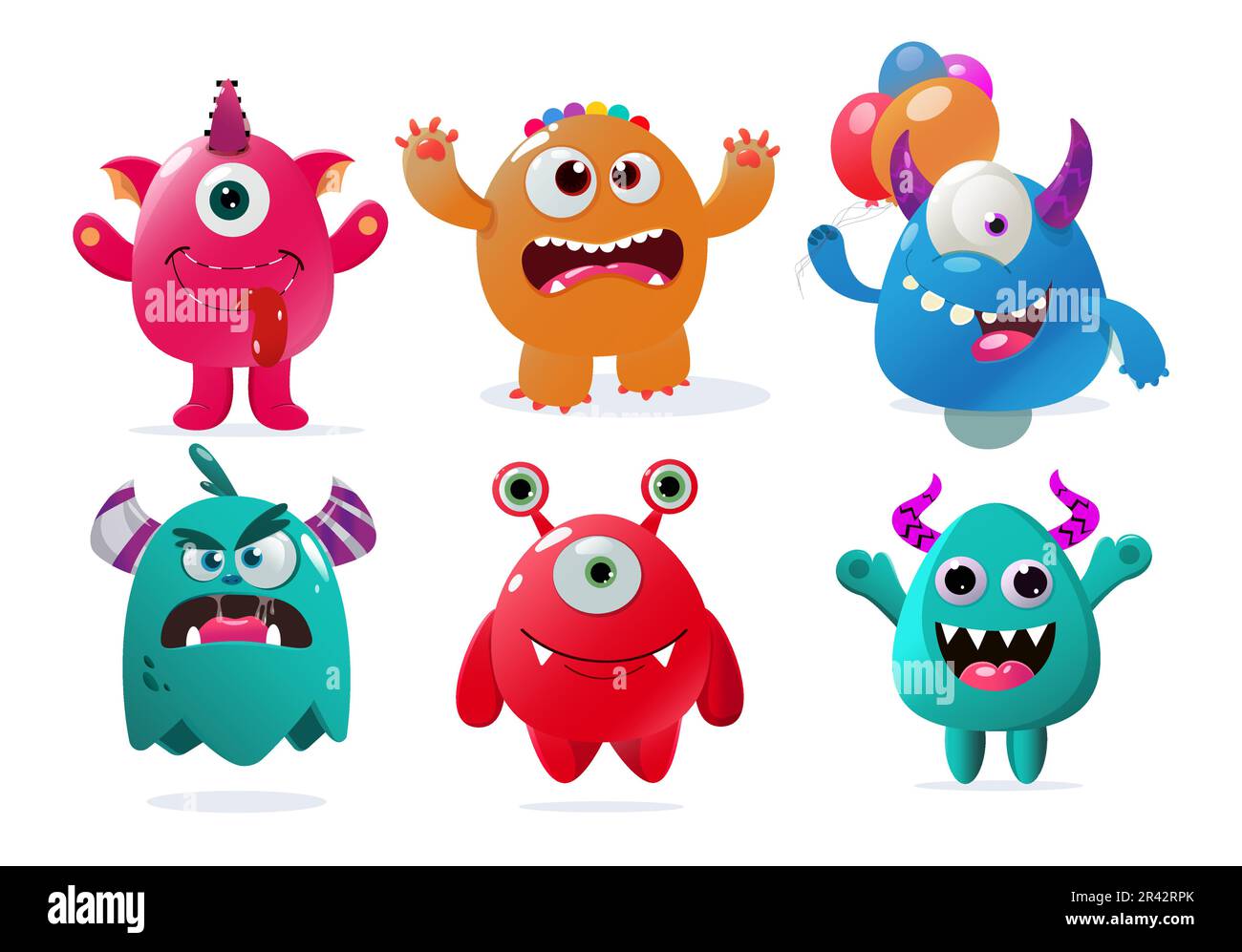 Monster character set vector design. Monster cute emoji with facial ...