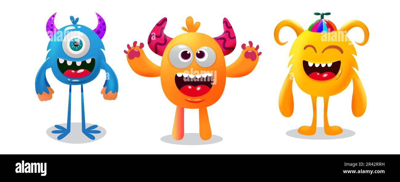 Monster character set vector design. Monster cartoon with funny and ...