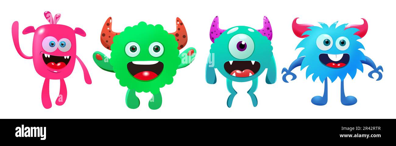 Monster set vector design. Cartoon monster with happy, smiling and cute ...
