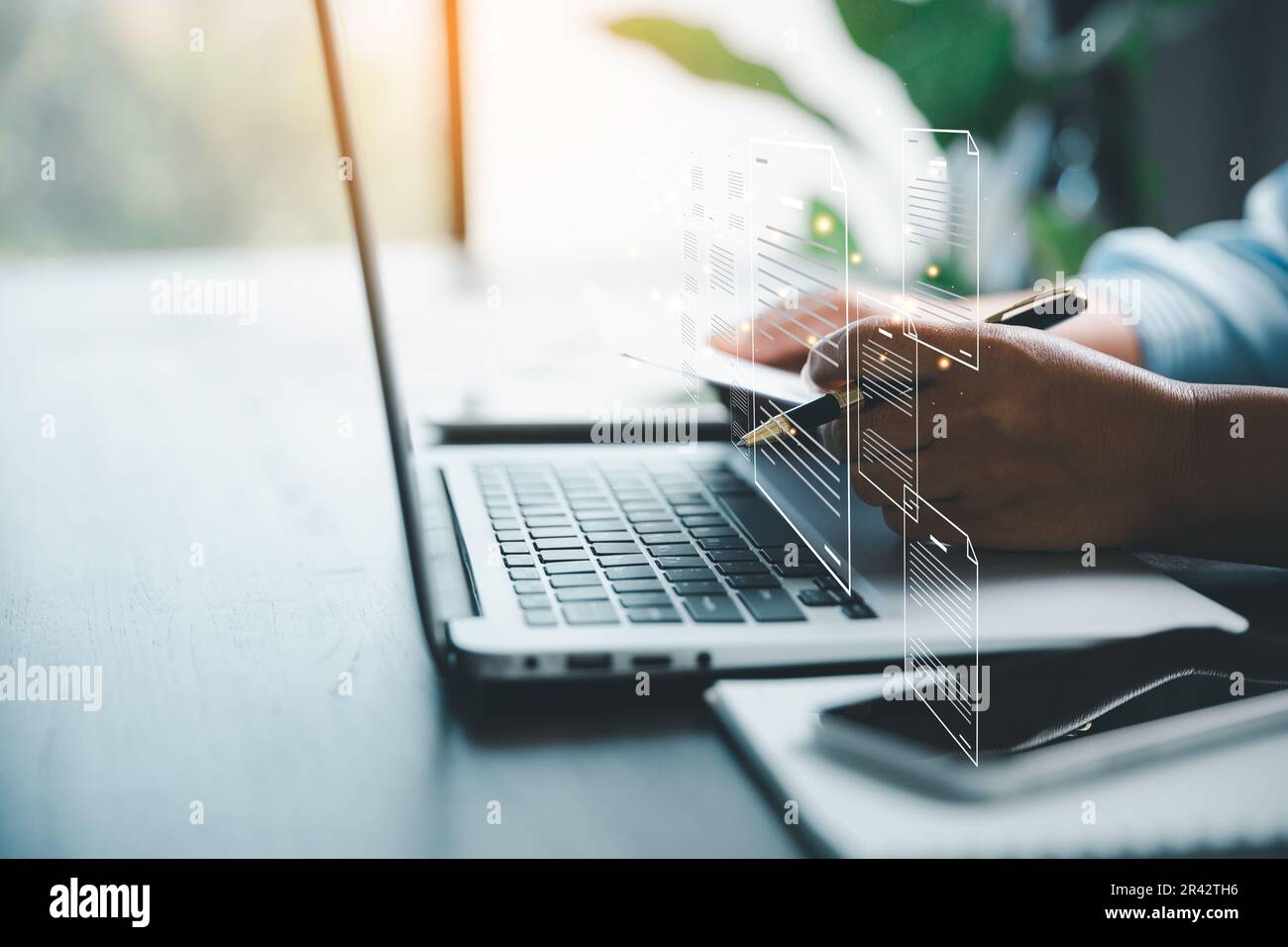 Concept of online document management technology. Businesspeople manage ... Concept of online document management technology. Businesspeople manage ...