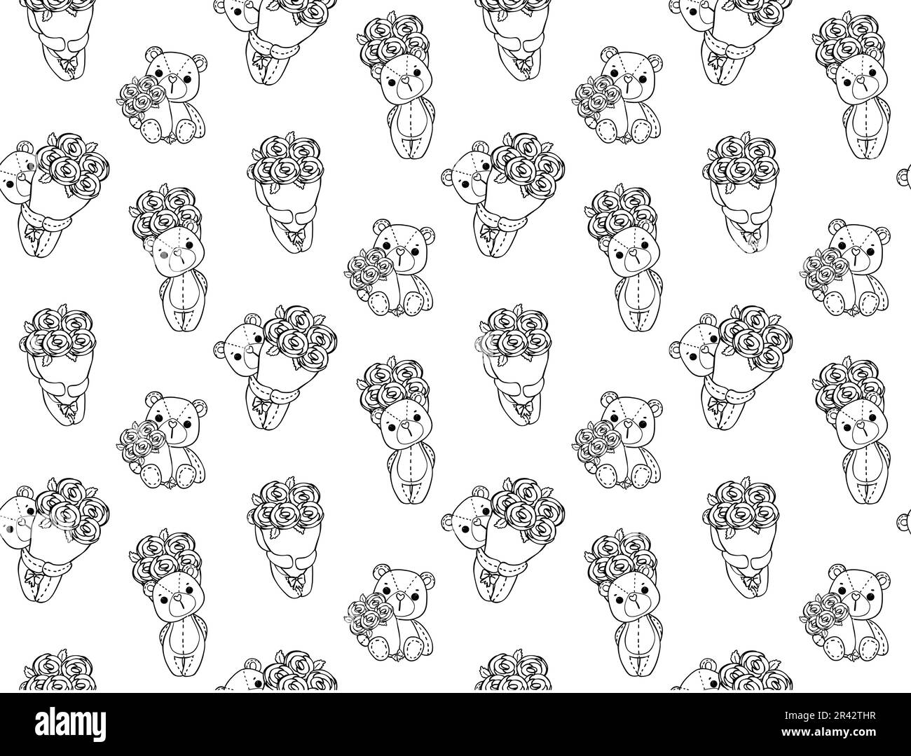 Pattern seamless background cute romantic Teddy Bear doll with roses ...