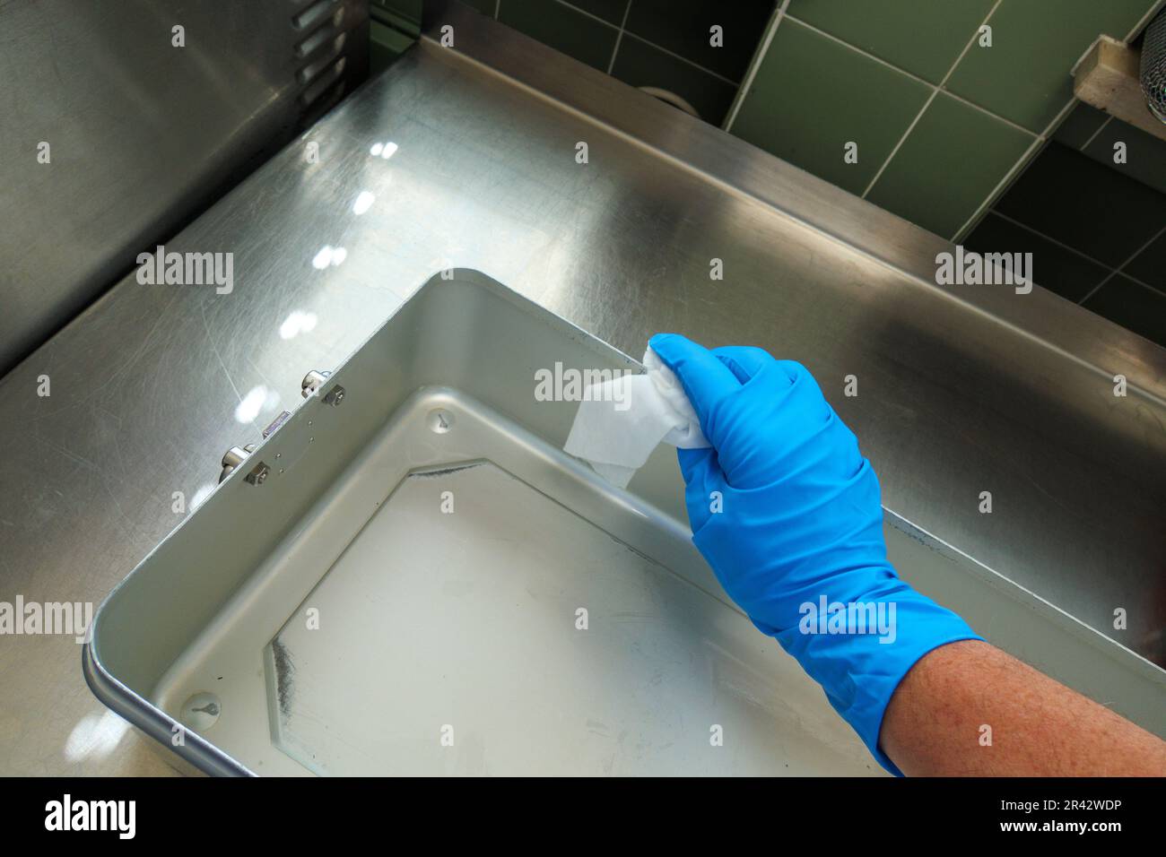an instrument container is disinfected in a sterilization department ...
