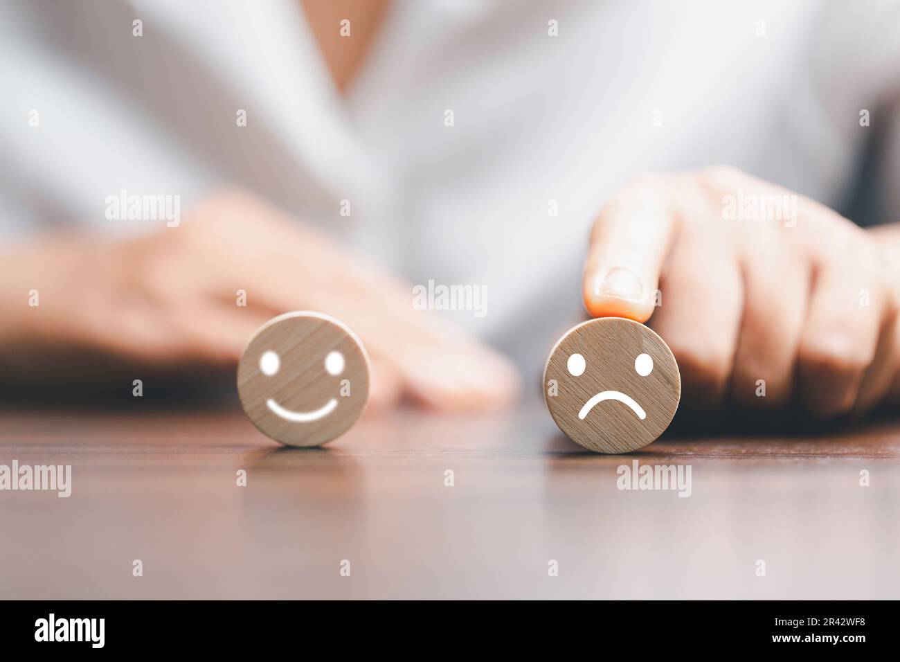 Rating feedback scale on wood cube with copy space. Service rating ...