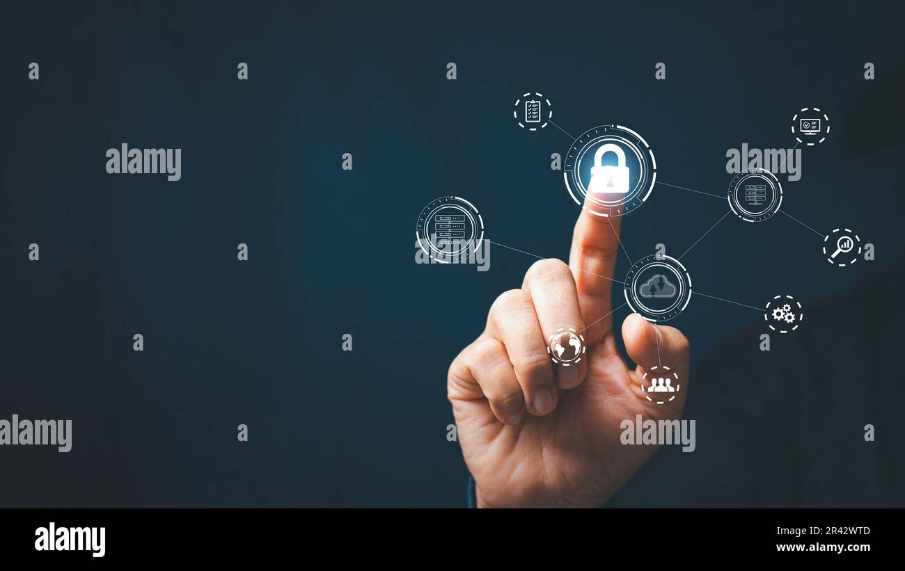 Cybersecurity and privacy concepts to protect data. Lock icon and ...