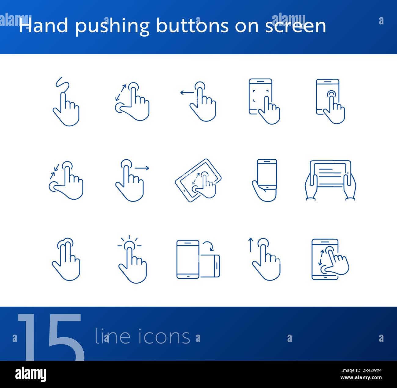 Hand pushing buttons on screen icons Stock Vector Image & Art - Alamy