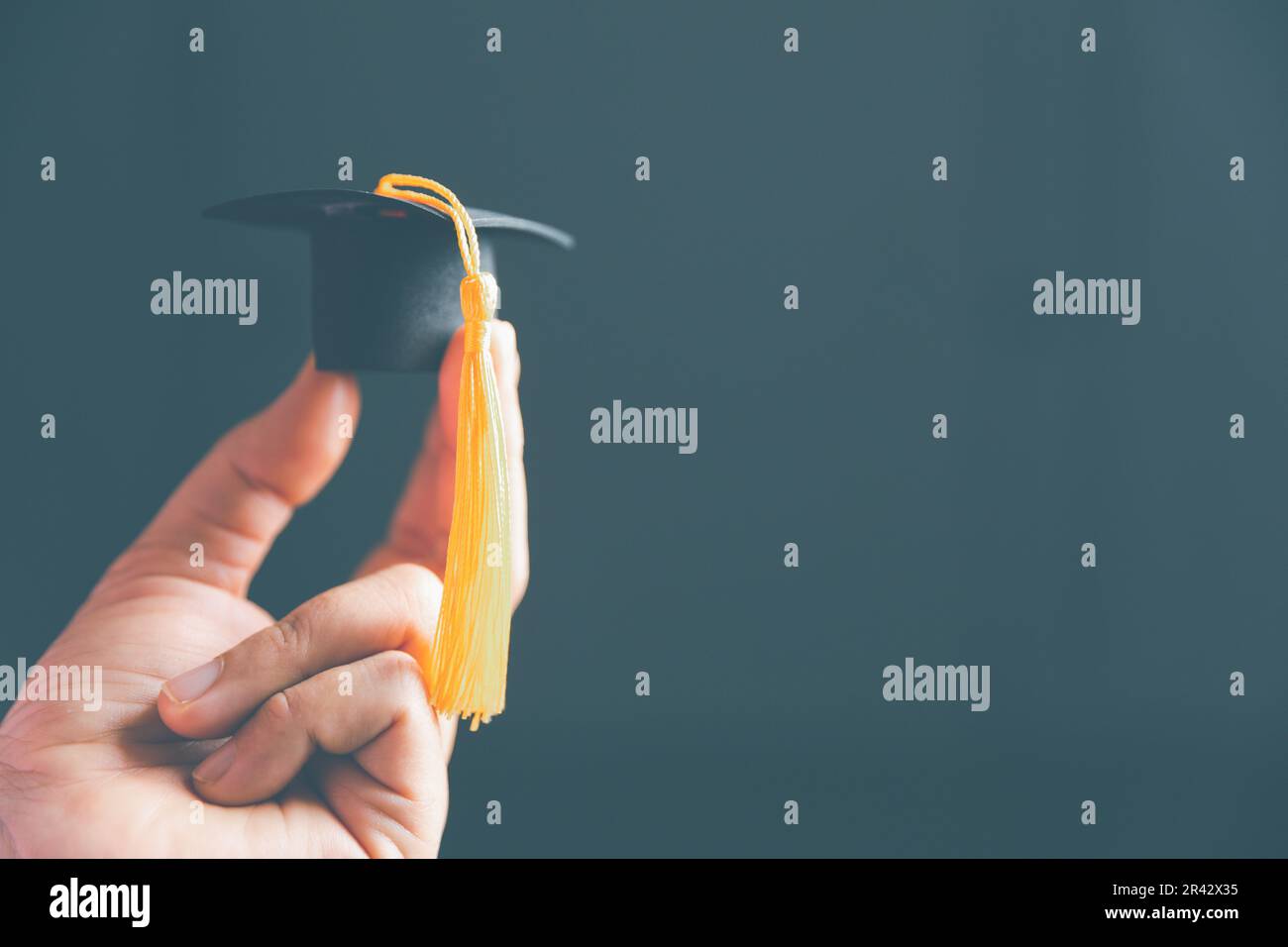 Female hand holding graduation cap. Concept of global business study ...