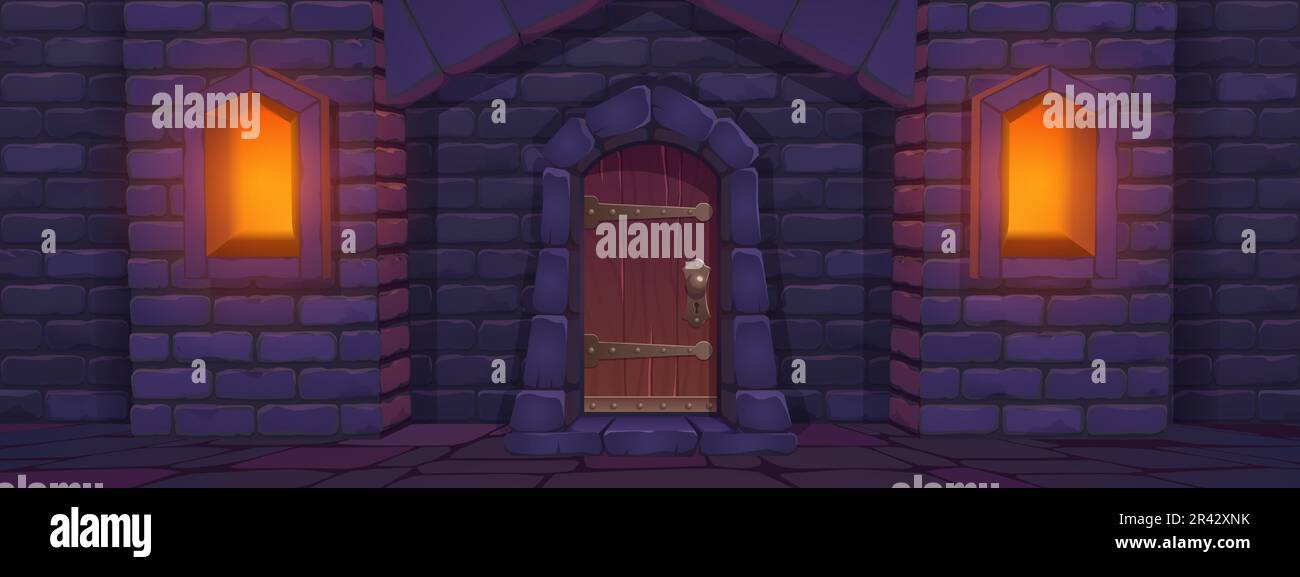 Old wooden door of medieval castle. Vector cartoon illustration of ...