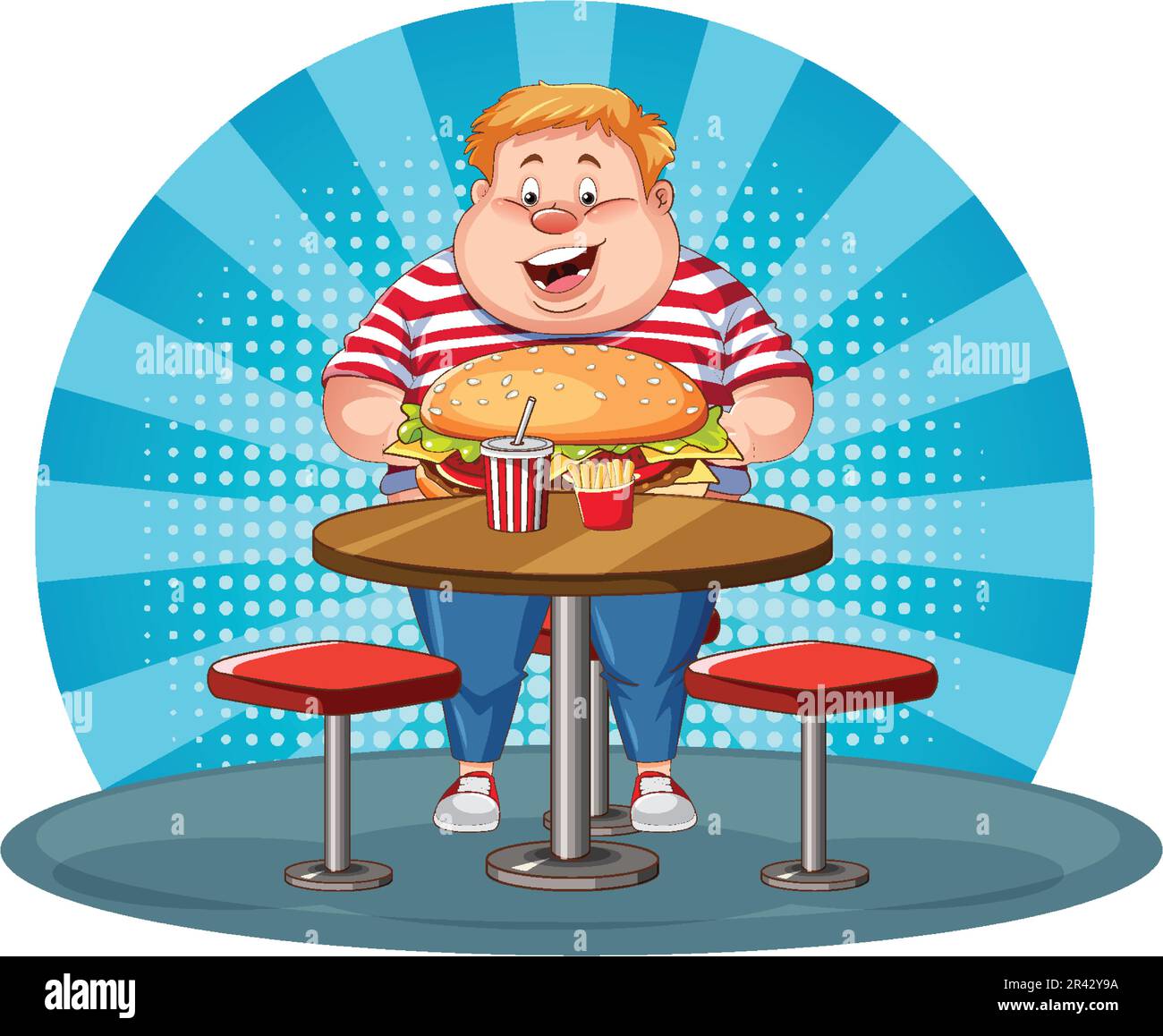 Overweight Man and Fast Food Temptation illustration Stock Vector Image ...