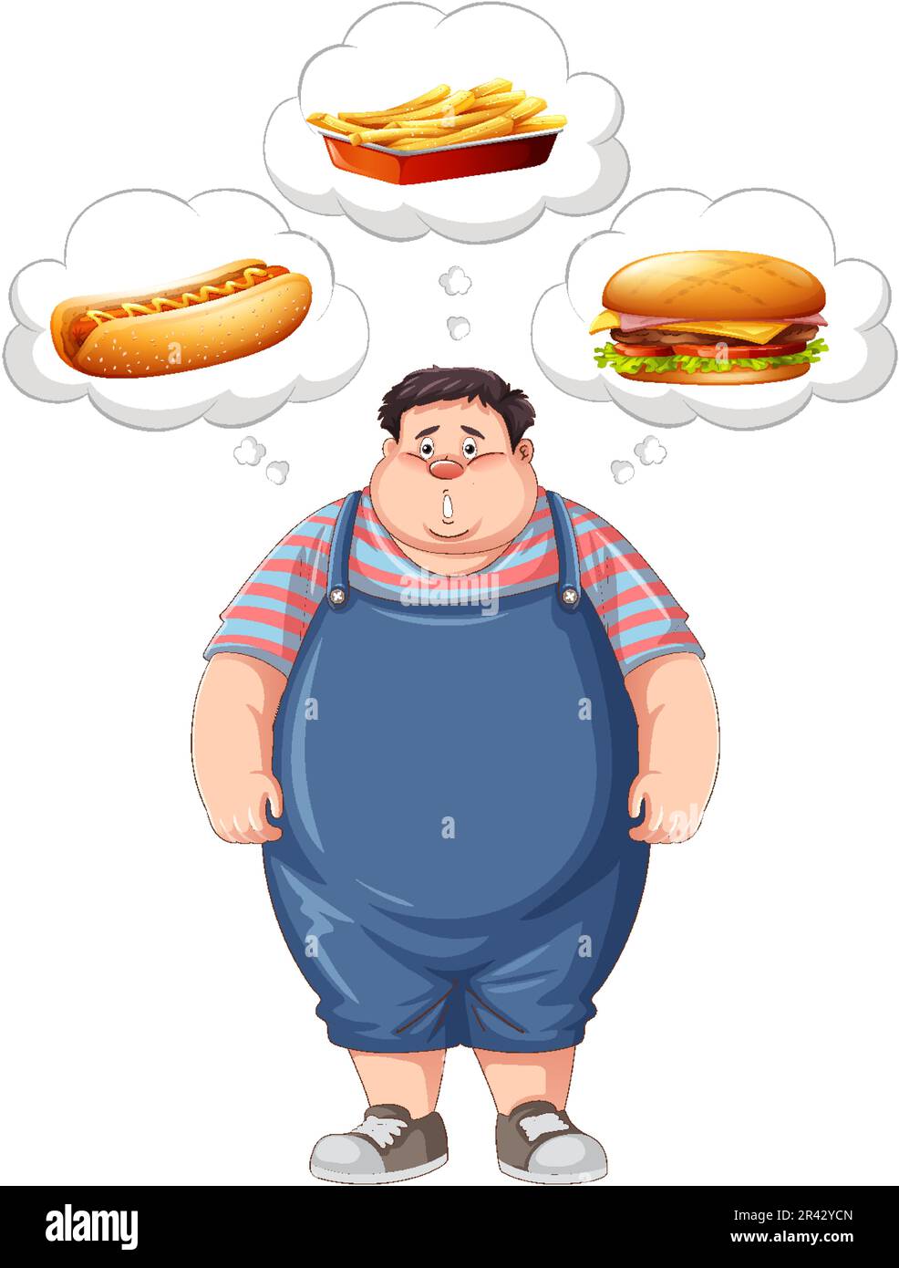 Overweight man thinking about fast food illustration Stock Vector Image ...