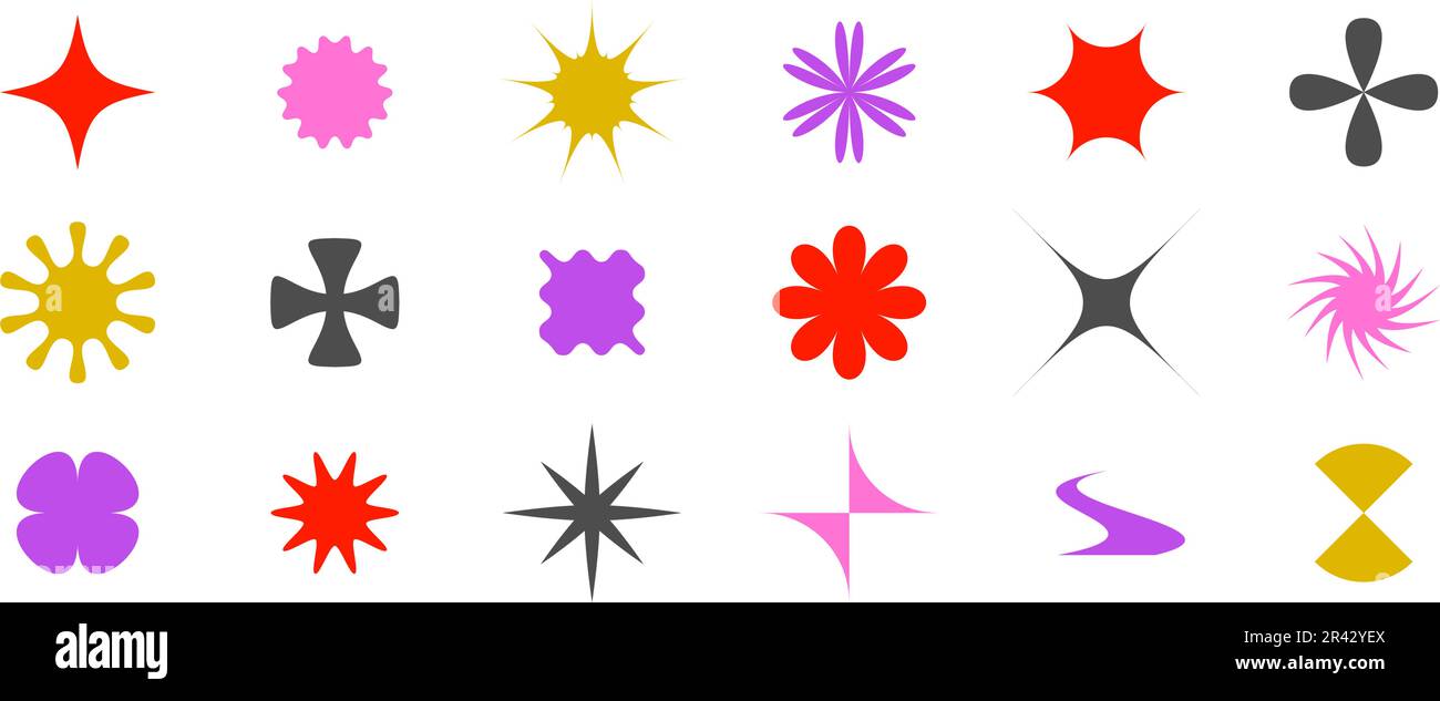 Primitive geometric forms collection. Abstract stars, flowers, crosses ...