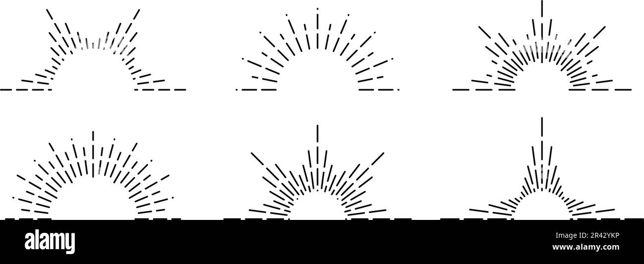 Half sunburst frame set. Sunrise and sunset symbols collection. Radial ...