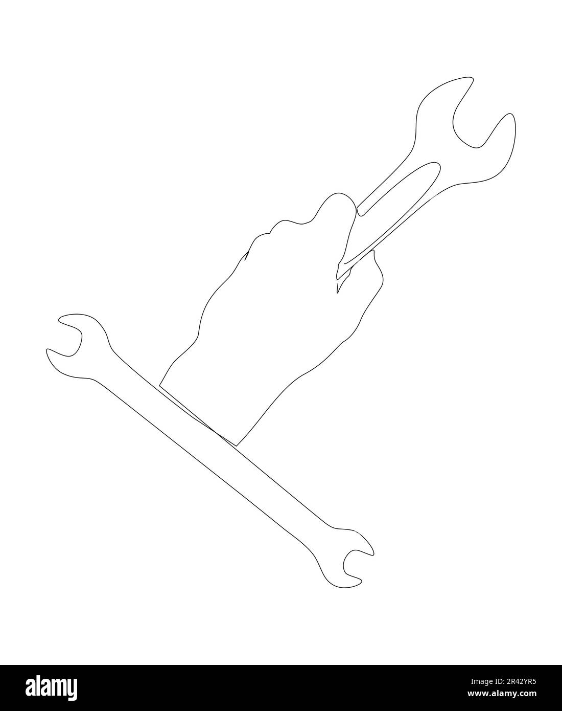 One Continuous Line Of Wrench Thin Line Illustration Vector Work Tool