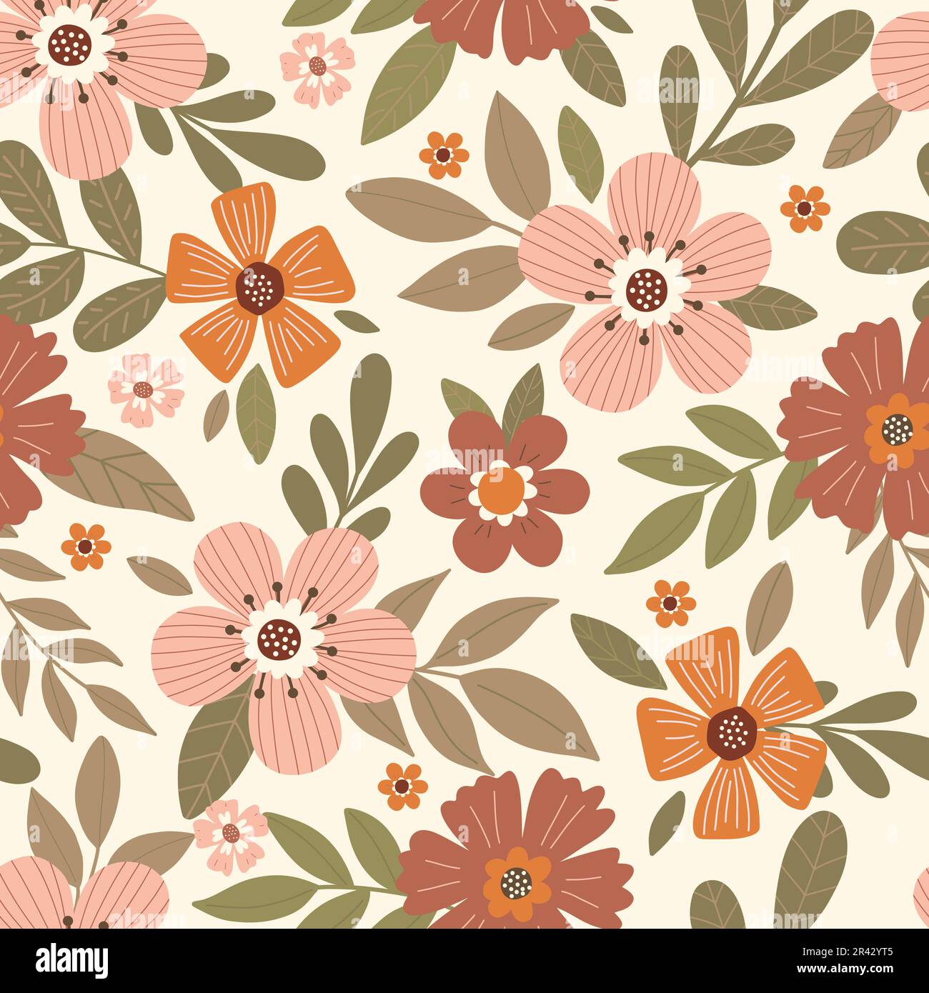 Elegant seamless floral pattern with fall flowers. Repeatable botanical ...