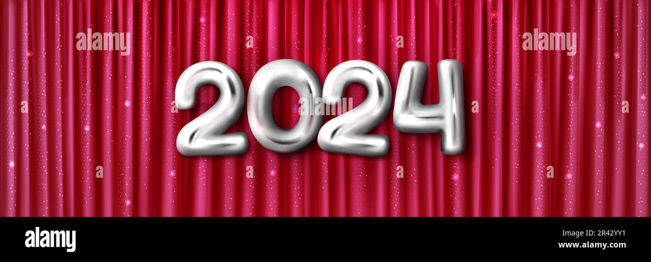 Silver 2024 numbers on Viva Magenta silk cloth background. Vector ...