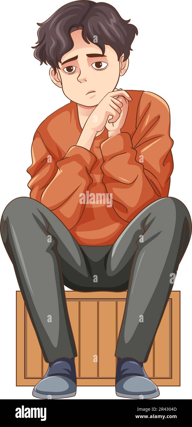 Sad teenage sitting on the floor illustration Stock Vector Image & Art ...